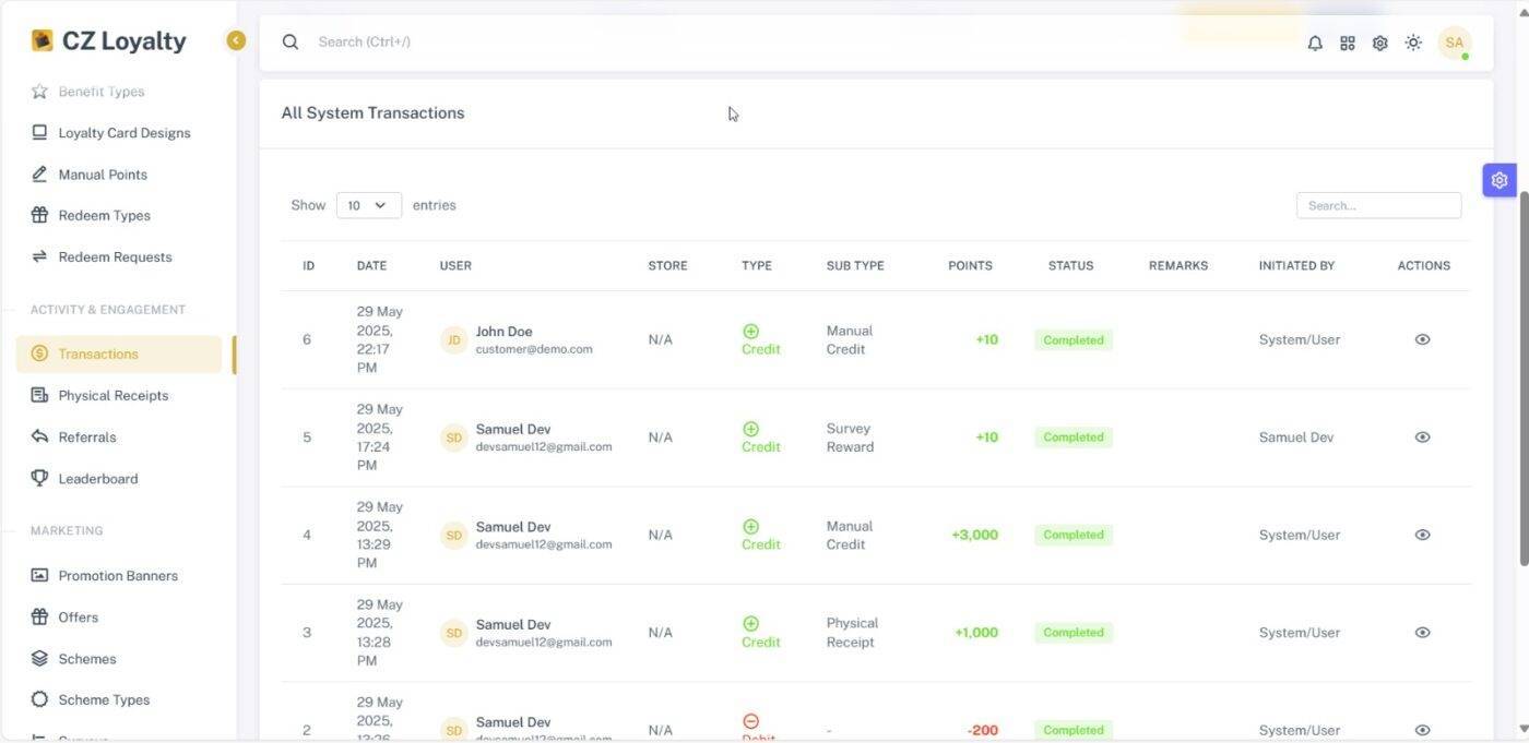 Transactions - CZ App Studio